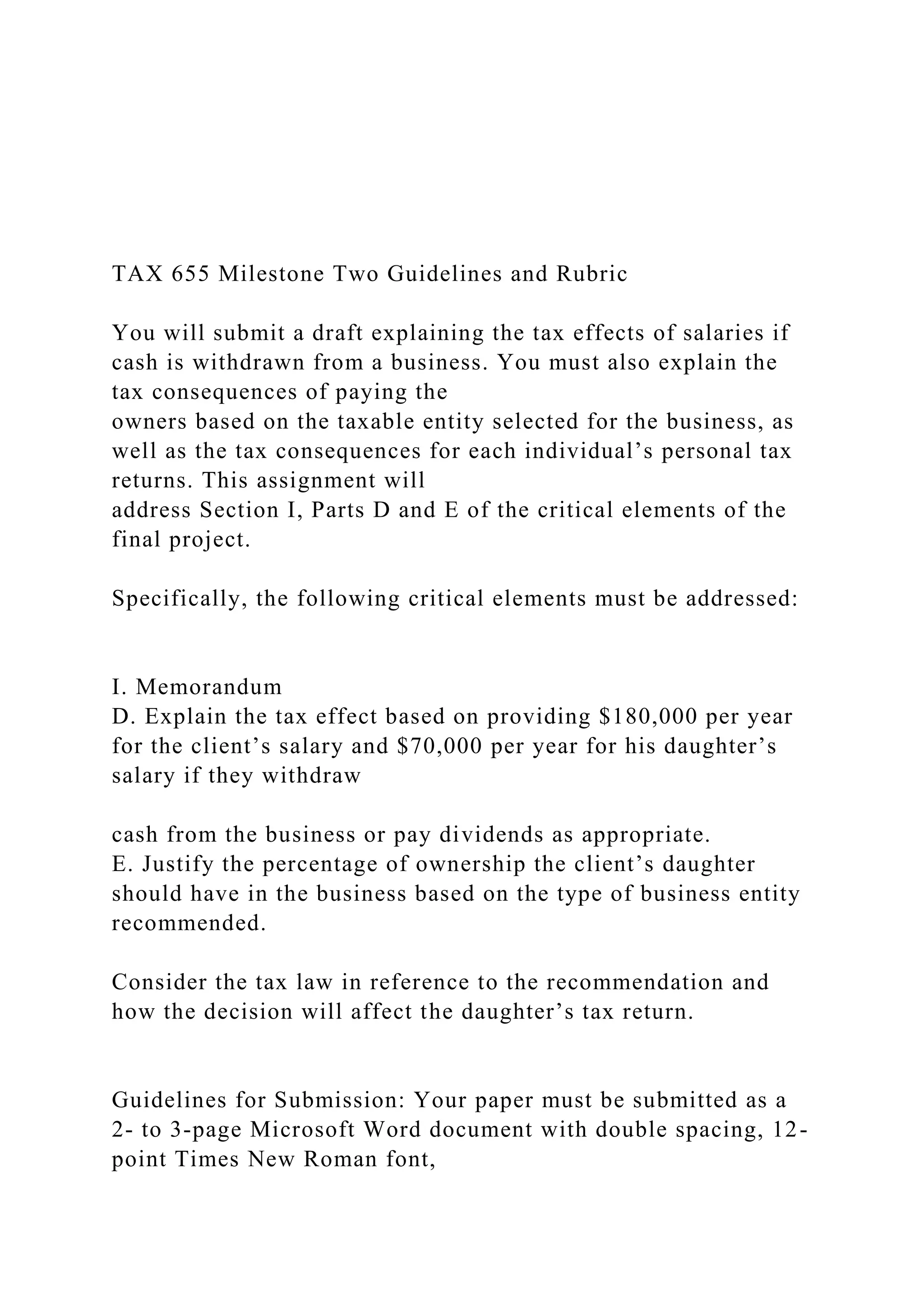 TAX 655 Milestone Two Guidelines and Rubric You will s.docx