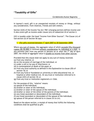 Taxability of gifts | PDF