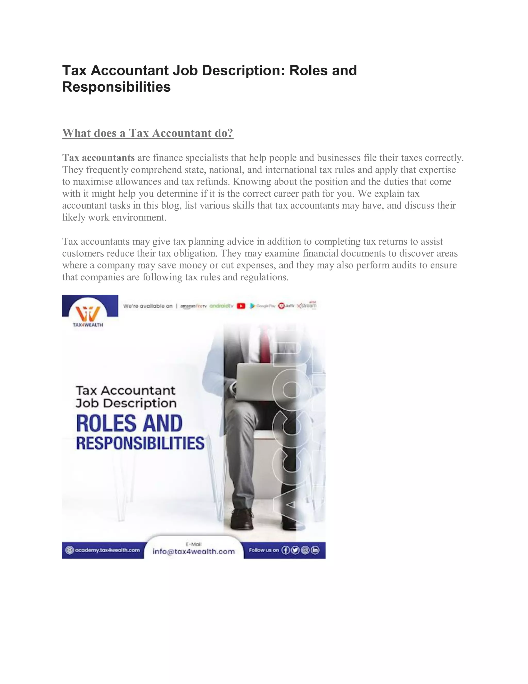 Tax Accountant Job Description: Roles and Responsibilities | PDF