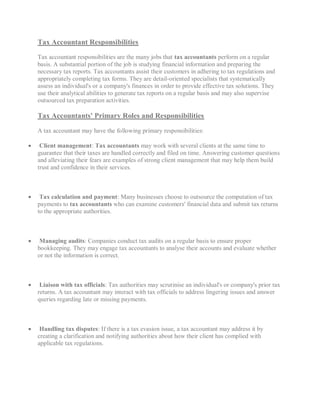 Tax Accountant Job Description: Roles and Responsibilities | PDF
