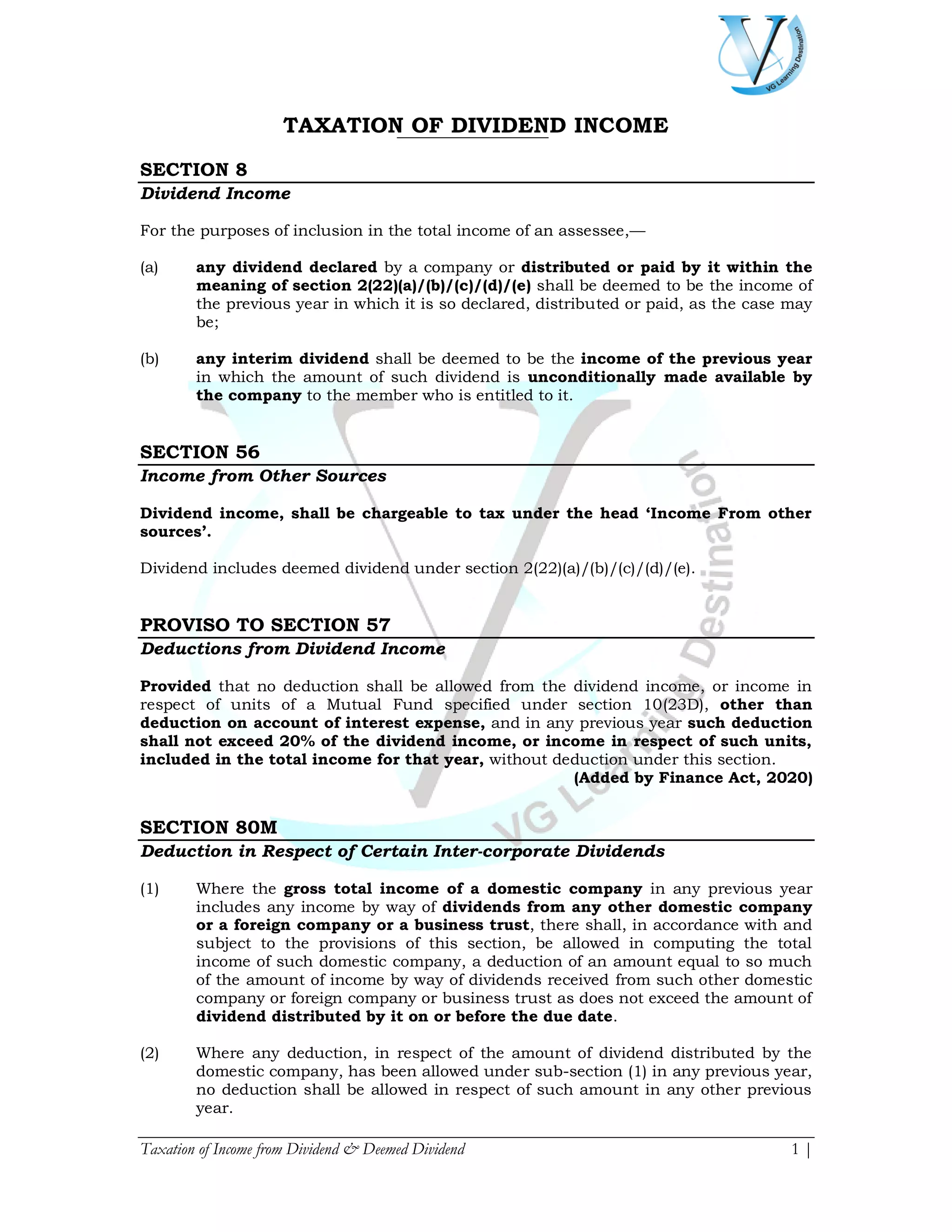 Taxation of dividend | PDF