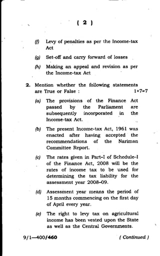 M-COM Previous Year Question Paper of Taxation(paper 2008) | PDF
