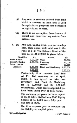 M-COM Previous Year Question Paper of Taxation(paper 2008) | PDF