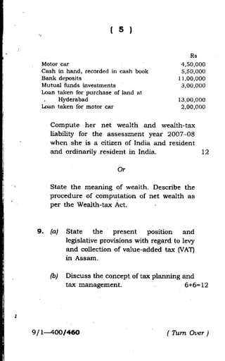 M-COM Previous Year Question Paper of Taxation(paper 2008) | PDF