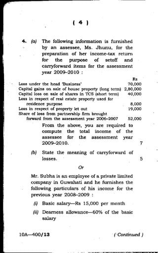 M-com previous year question paper of Taxation(paper 2009) | PDF