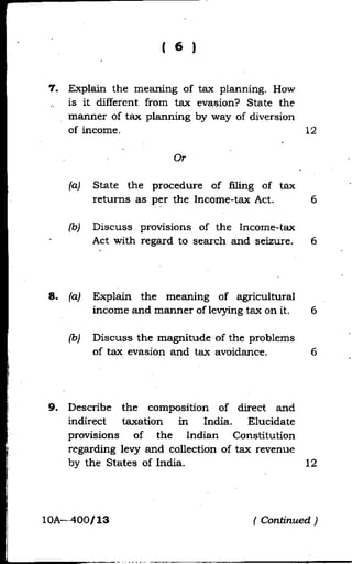 M-com previous year question paper of Taxation(paper 2009) | PDF