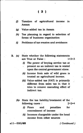 M-com Previous Year question paper ofTaxation(paper 2010) | PDF