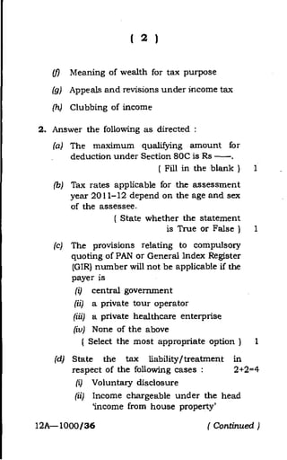 M-com Previous Year question paper of Taxation(paper 2011) | PDF