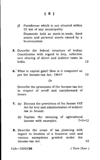 M-com Previous Year question paper of Taxation(paper 2011) | PDF