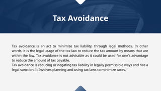 TAX PLANNING FOR CORPORATE (TAX AVOIDANCE, EVASION AND MANAGEMENT) | PPTX