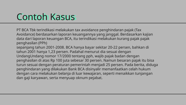 Pengertian tax avoidance dan contoh contohnya | PPTX