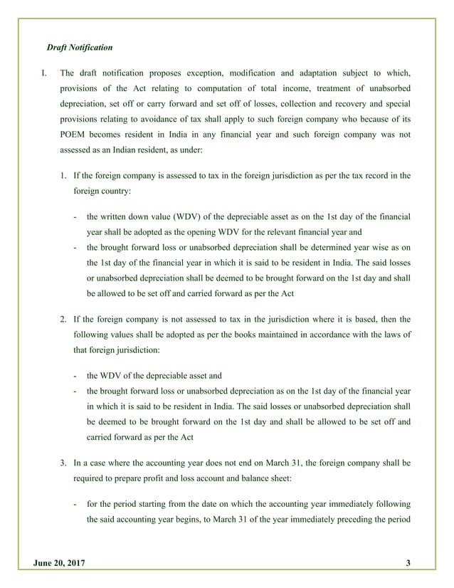 Tax Bulletin Draft Notification on POEM - Section 115JH of the Act | PDF