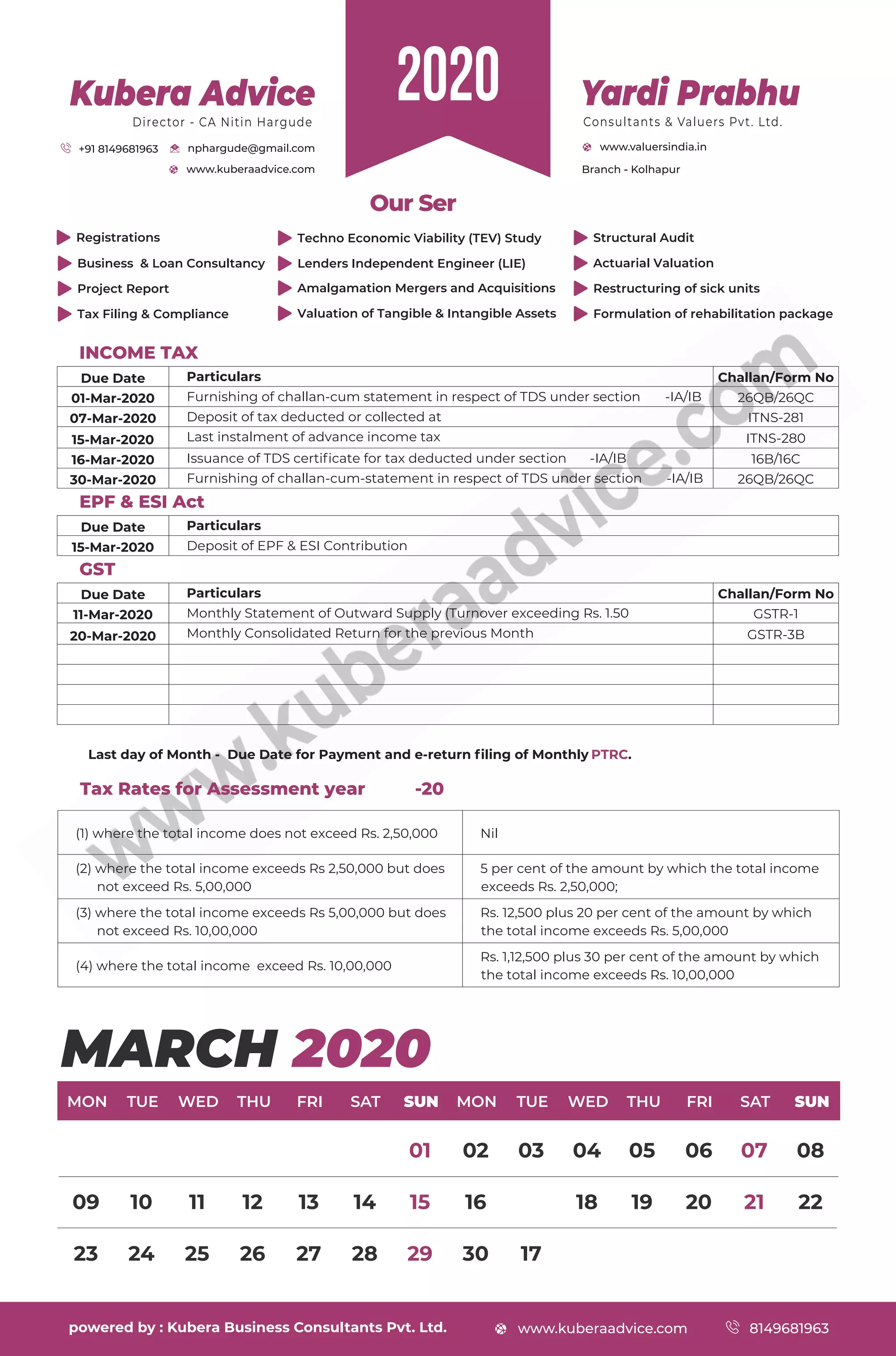 Tax compliance calendar 2020 | PDF