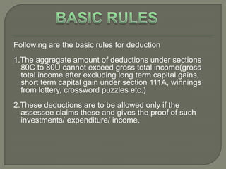 Tax deductions u/s 80c to 80u | PPTX