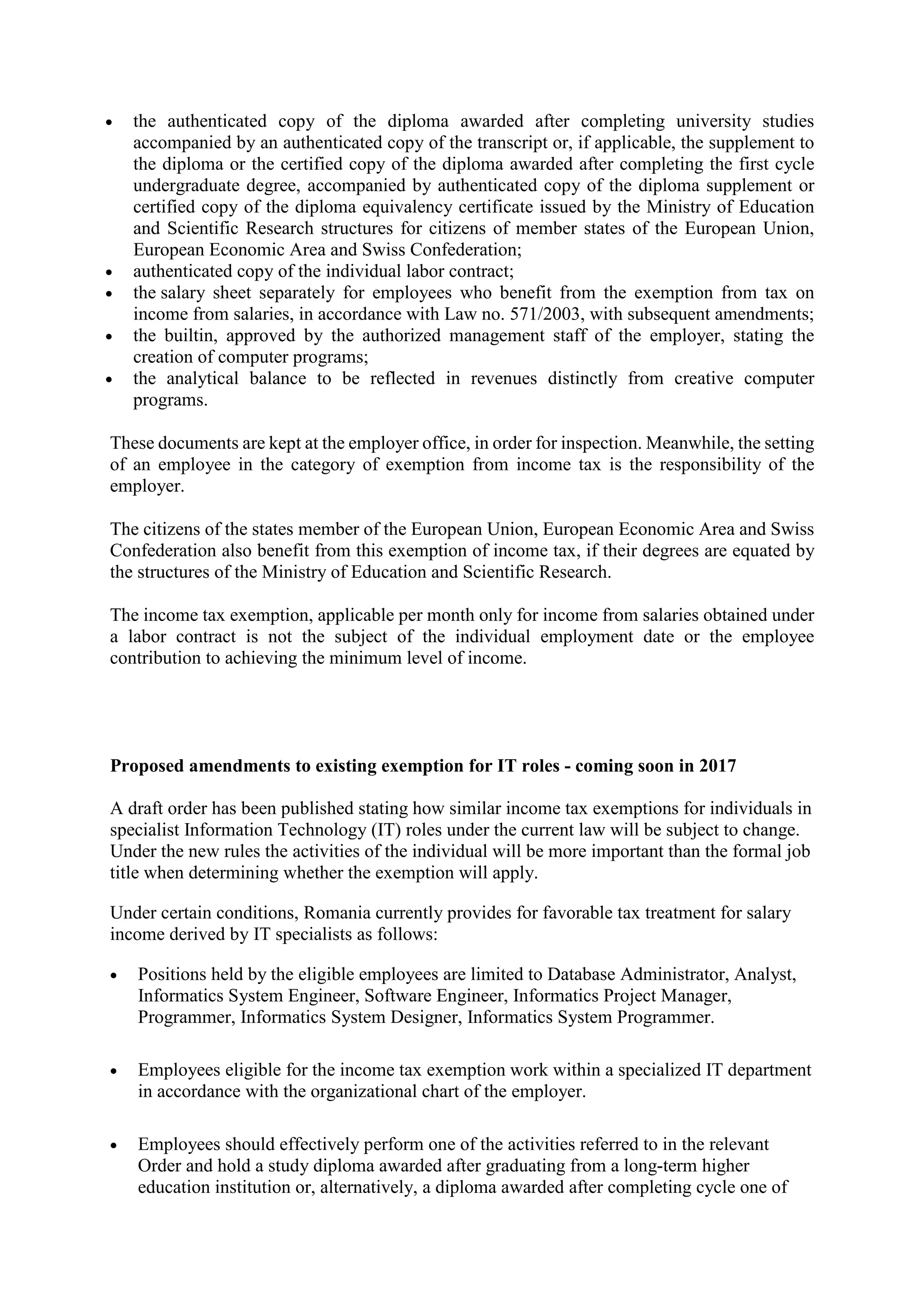 Tax exemption for ICT employees in Romania | PDF