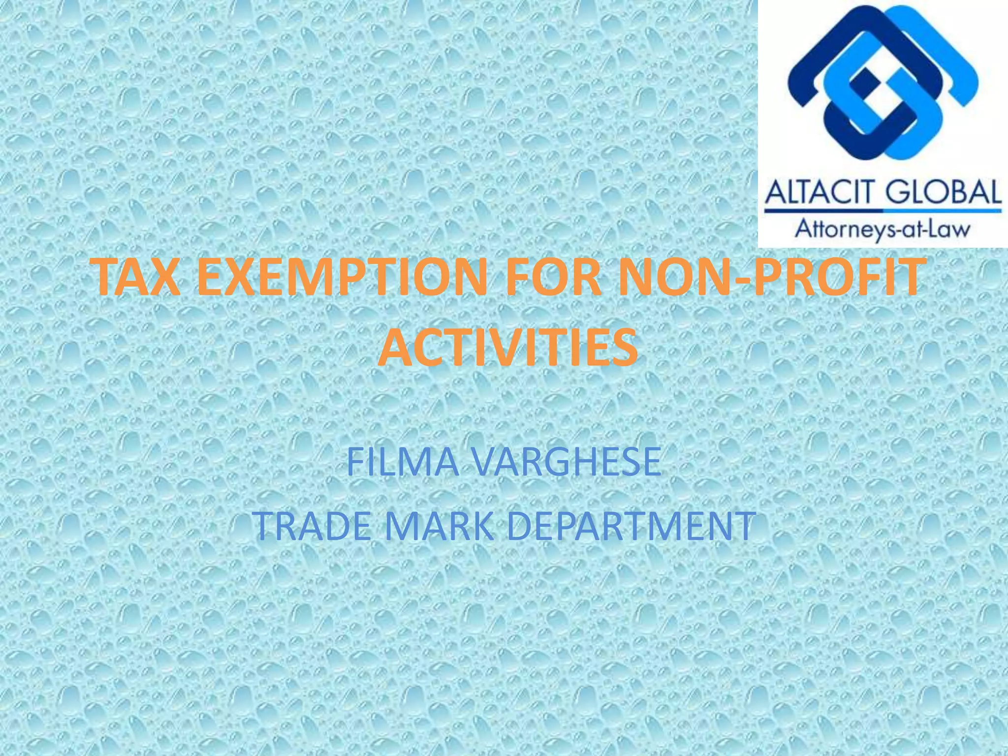 Tax exemption for non profit activities | PPTX