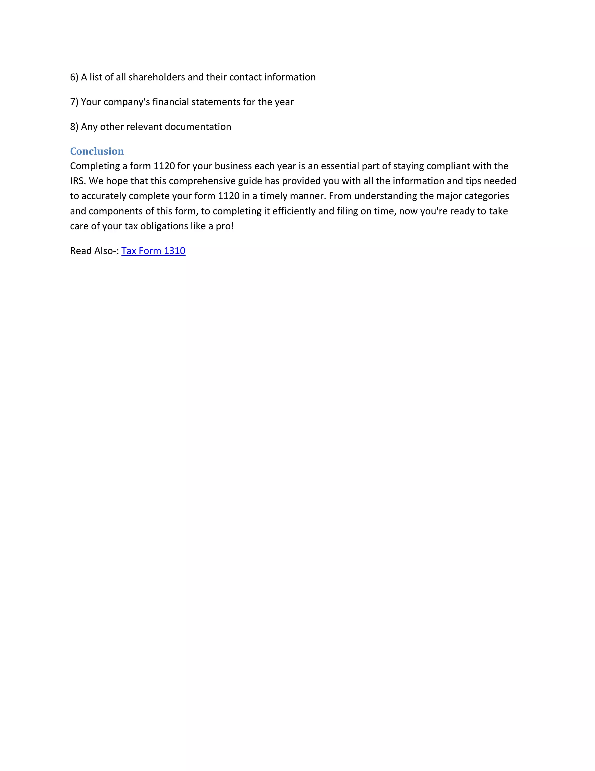 Complete Guide - Tax Form 1120 | PDF