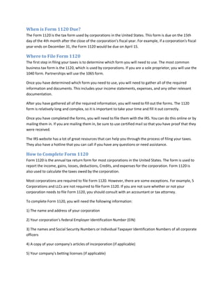 Complete Guide - Tax Form 1120 | PDF