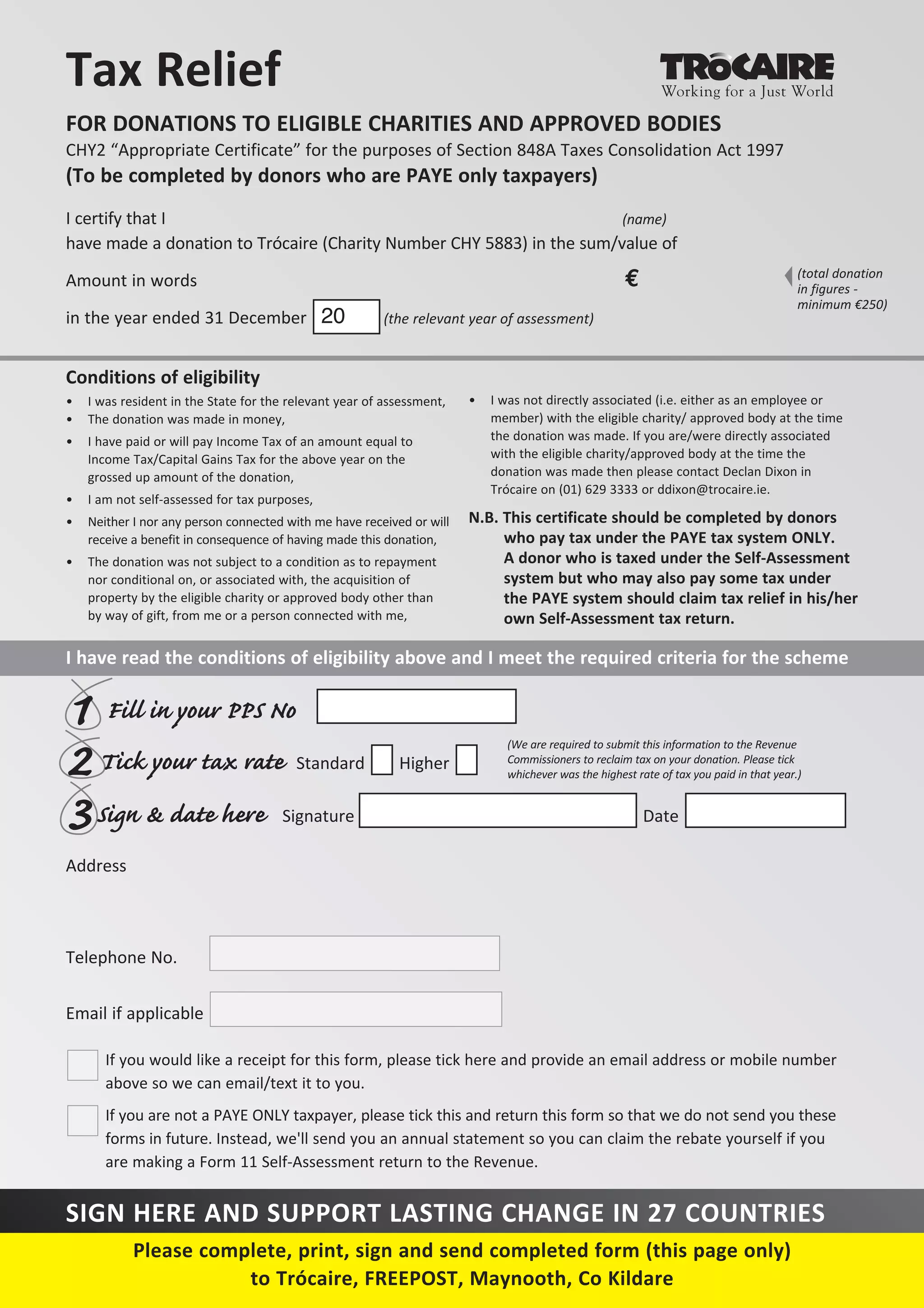 Trócaire Taxback Mailing 2011 - Tax Form CHY 2 | PDF