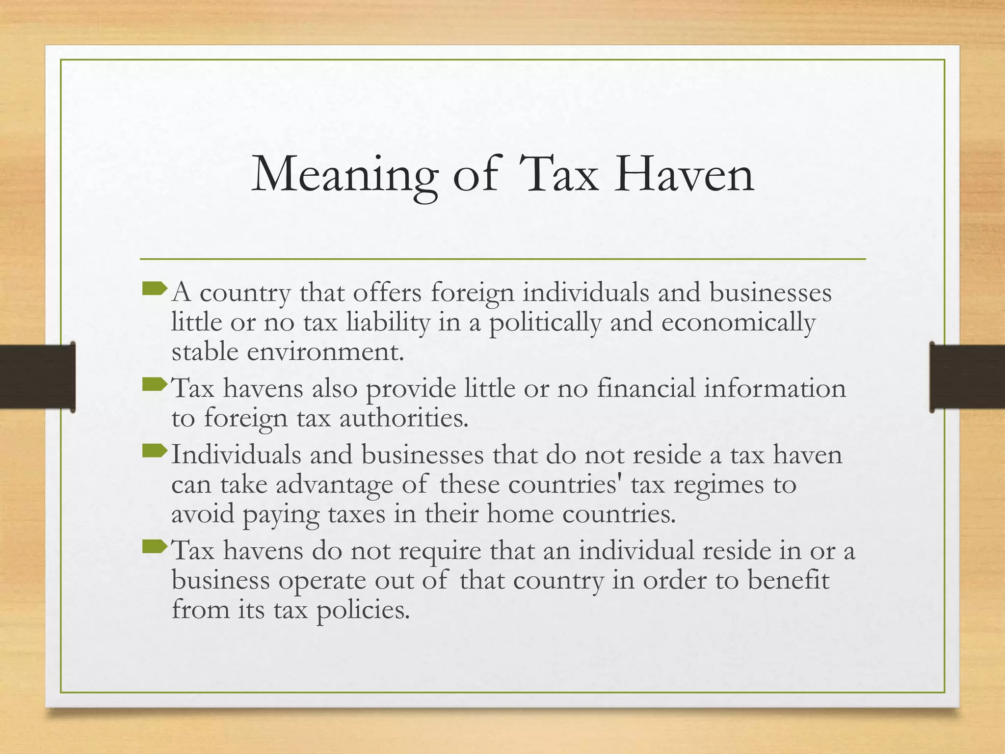 Tax haven : Problems and Solutions | PPTX