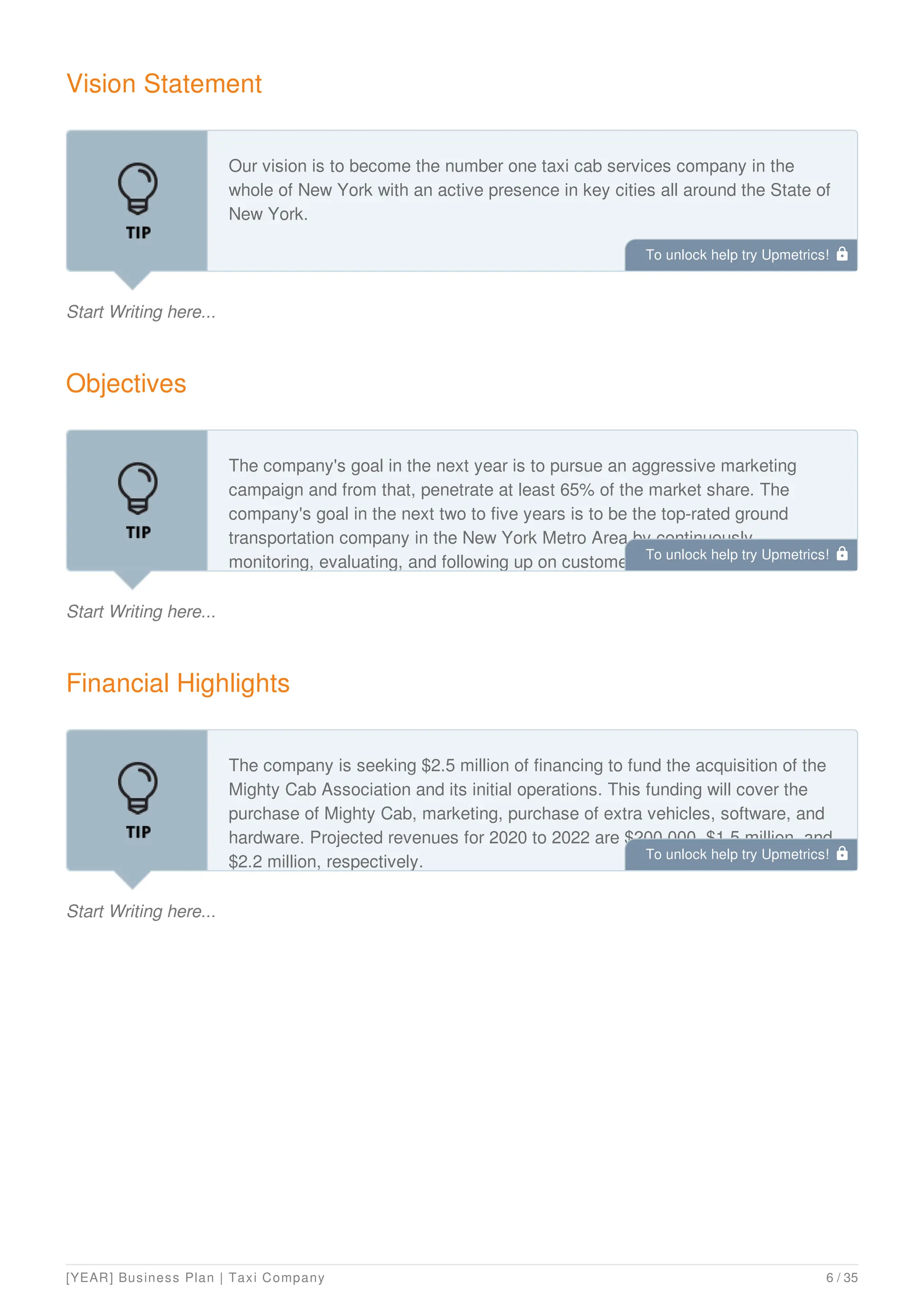 Taxi Company Business Plan Example | Upmetrics | PDF
