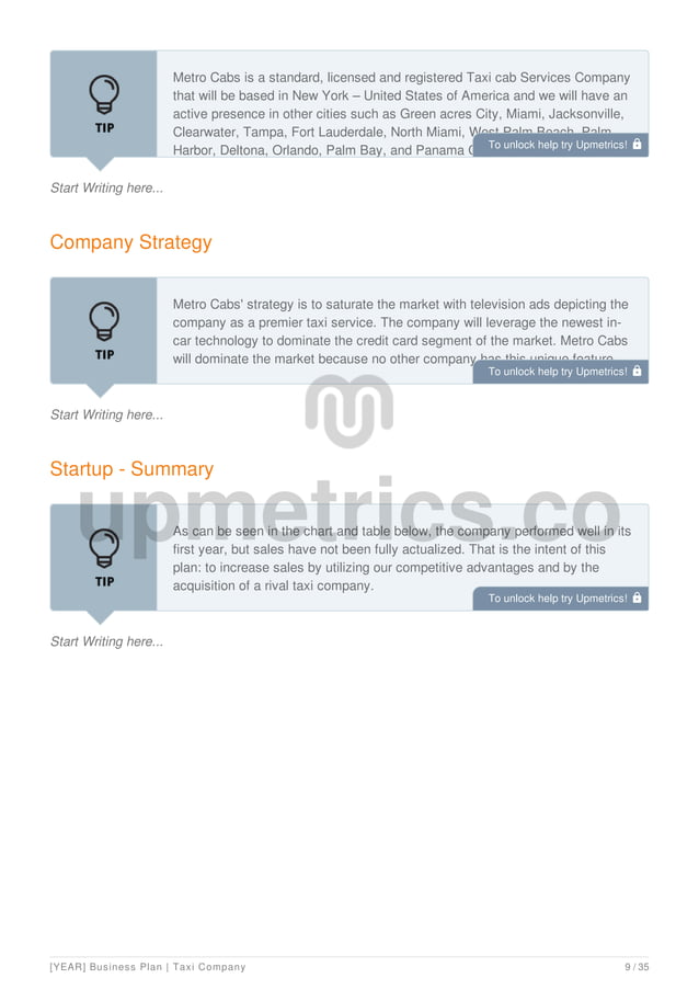 Taxi Company Business Plan Example | Upmetrics | PDF