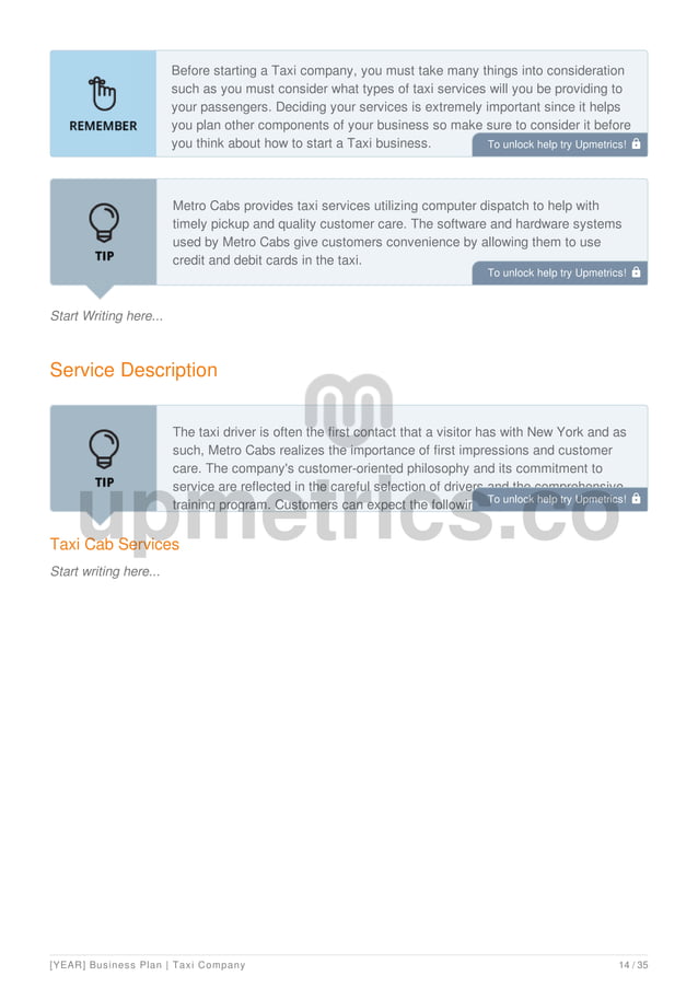 Taxi Company Business Plan Example | Upmetrics | PDF
