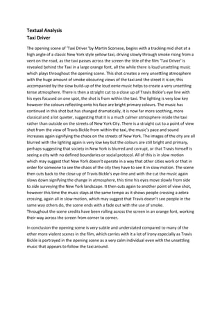 Textual Analysis of Taxi Driver (Martin Scorsese) | DOCX