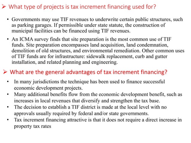 Tax increment financing (TIF) | PPTX | Government Support and Welfare ...