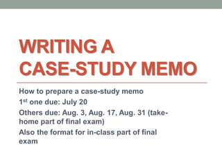 Writing a Case-Study Memo - JNL-2105 - Journalism Ethics - Professor ...