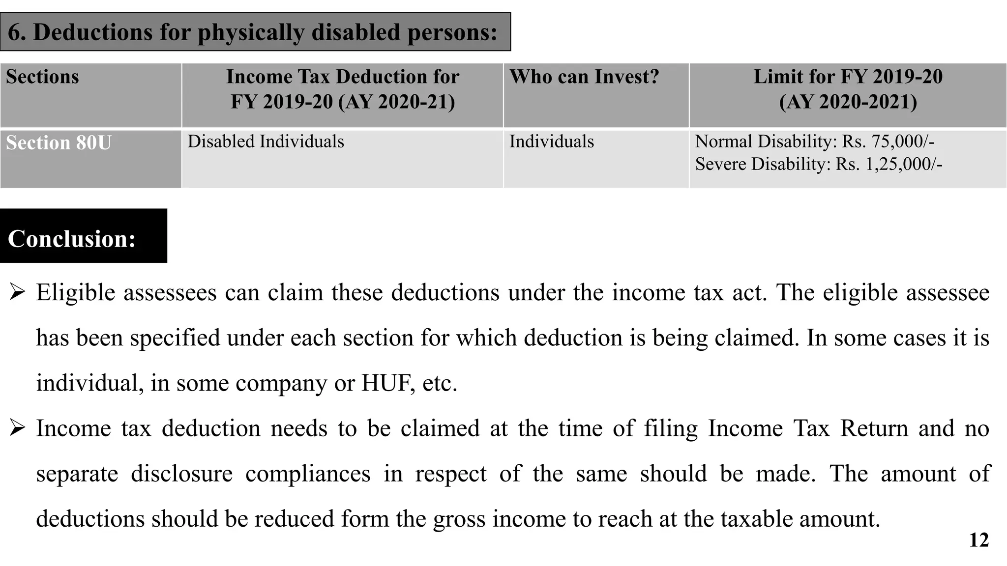 Tax management (TM)- Deductions under section 80 of Income Tax act-MBA | PPT