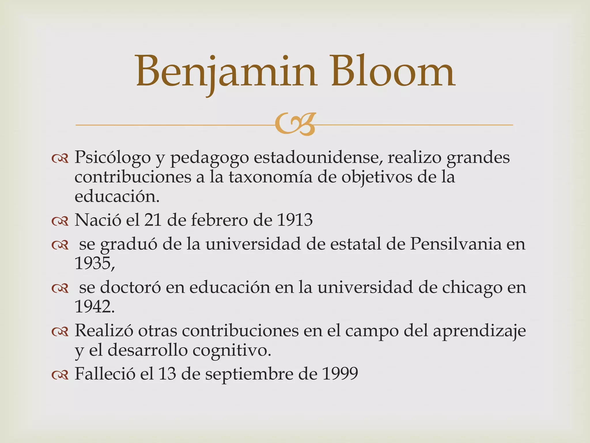 Taxonomía de objetivos de aprendizaje de benjamin bloom | PPTX | Education