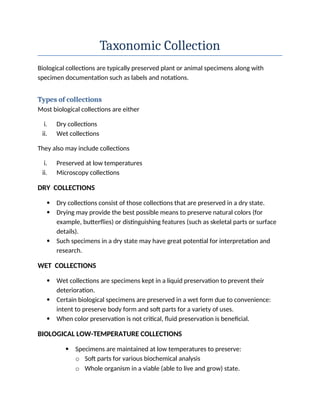 Taxonomic collection, types of collection, Taxonomic keys, types of ...