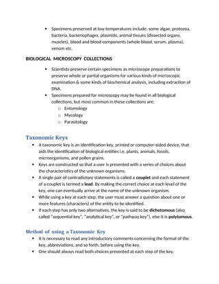 Taxonomic collection, types of collection, Taxonomic keys, types of ...