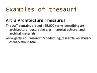 Taxonomies & thesauri | PPT