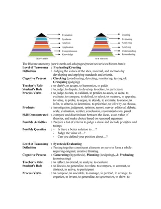 Taxonomy bloom revised & original | DOC