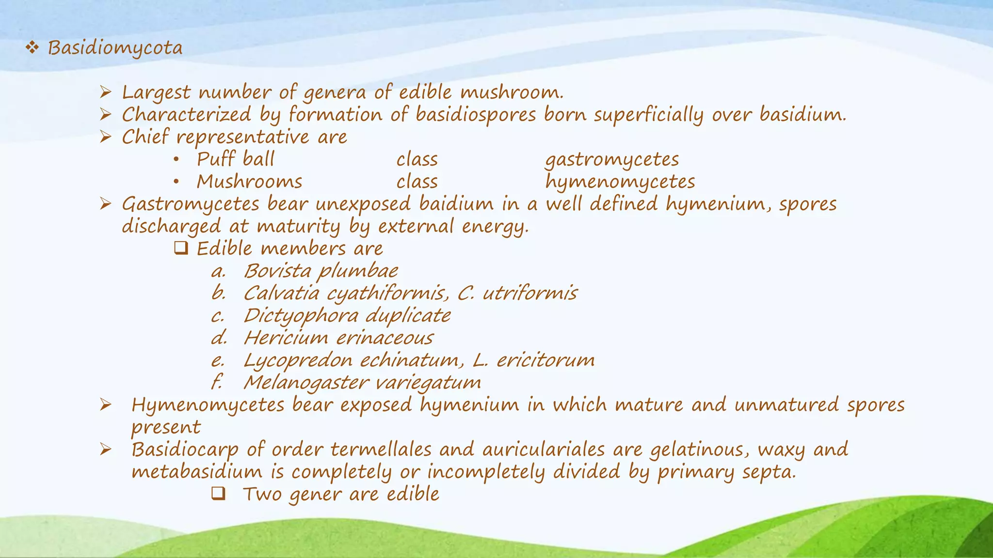Taxonomy, classification and life cycle of cultivated Mushroom | PPTX