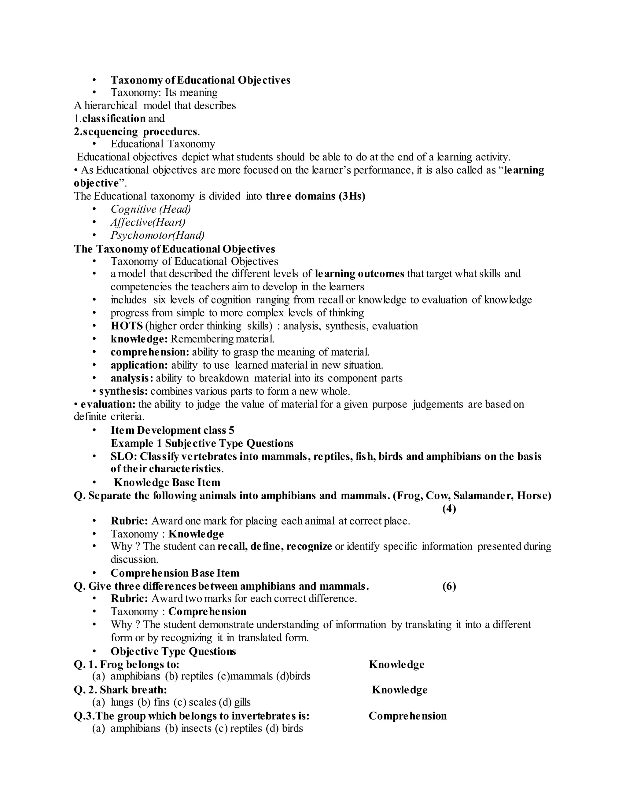 Taxonomy of educational objectives | DOCX