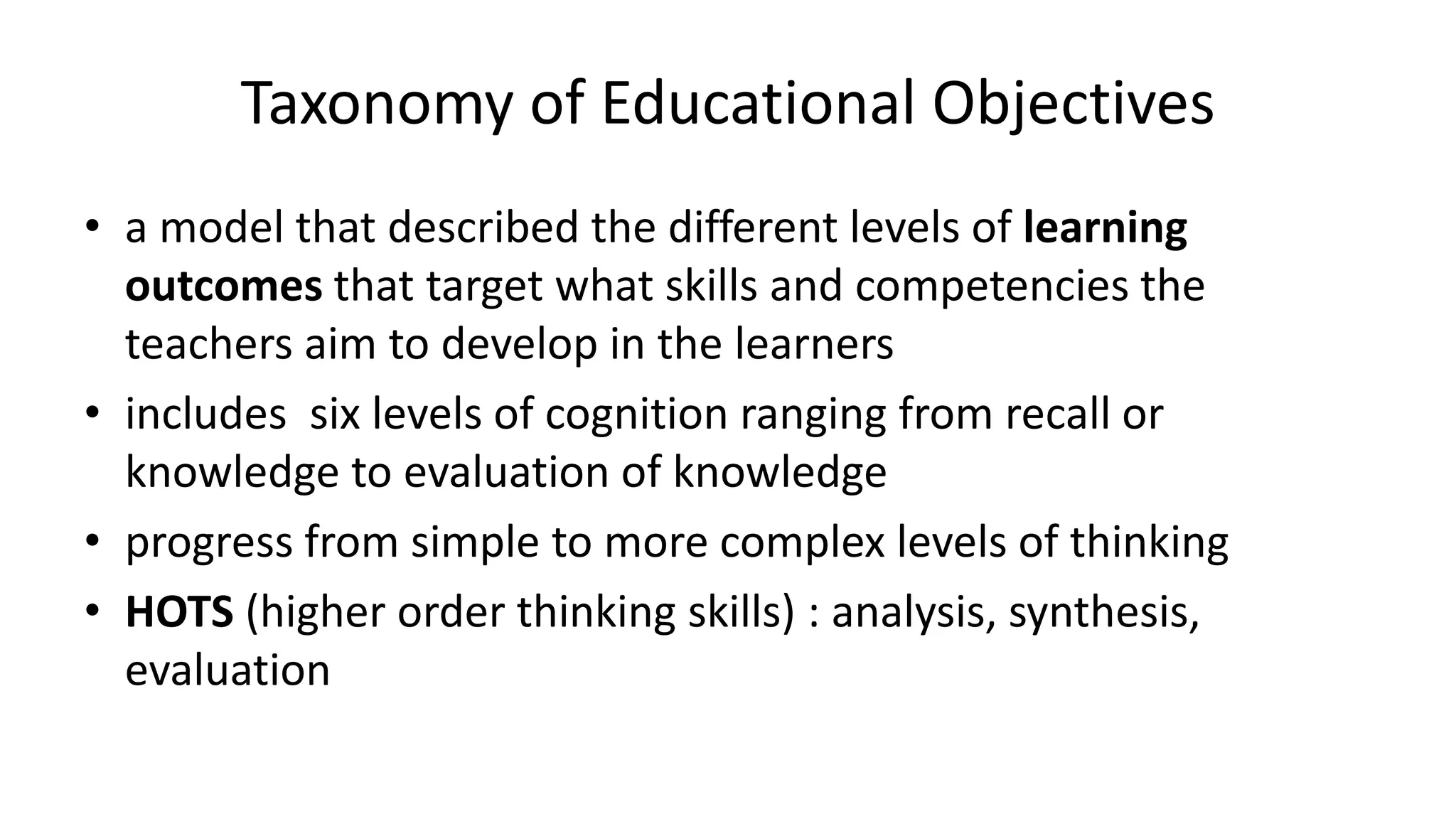 Taxonomy of educational objectives | PPTX