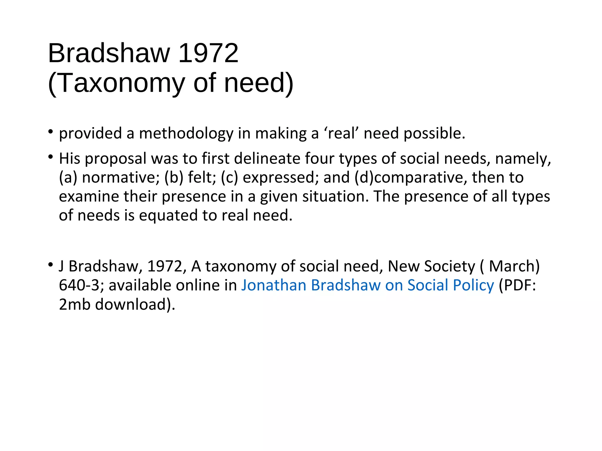 Bradshaw's Taxonomy of Need | PPT