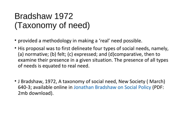 Bradshaw's Taxonomy of Need | PPT