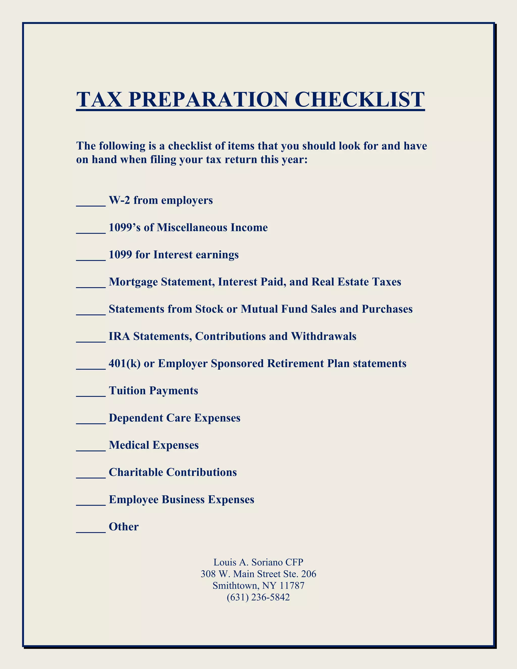 Tax preparation checklist color 2010 | PDF