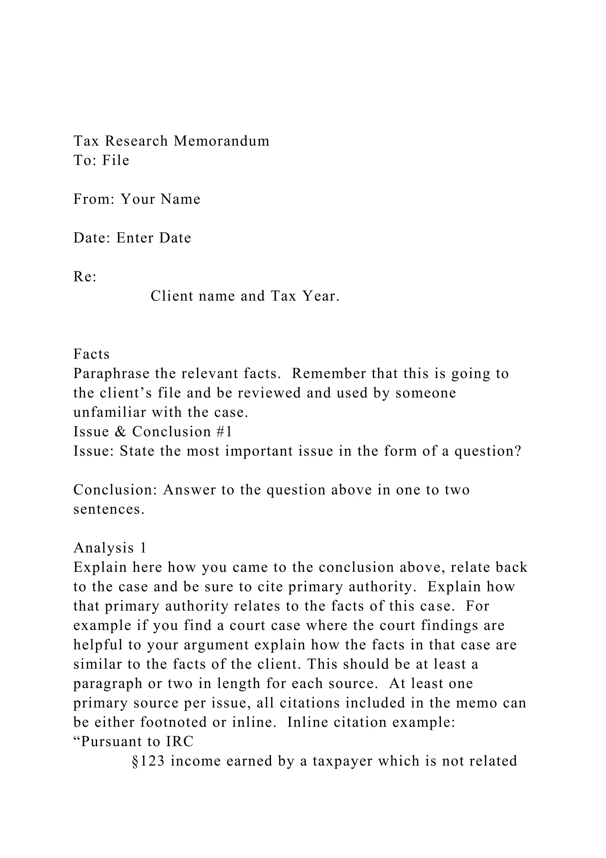 Tax Research MemorandumTo File From Your Name .docx