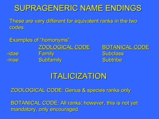 Comparing the Codes: Zoological and Botantical Nomenclature | PPT
