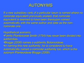 Comparing the Codes: Zoological and Botantical Nomenclature | PPT