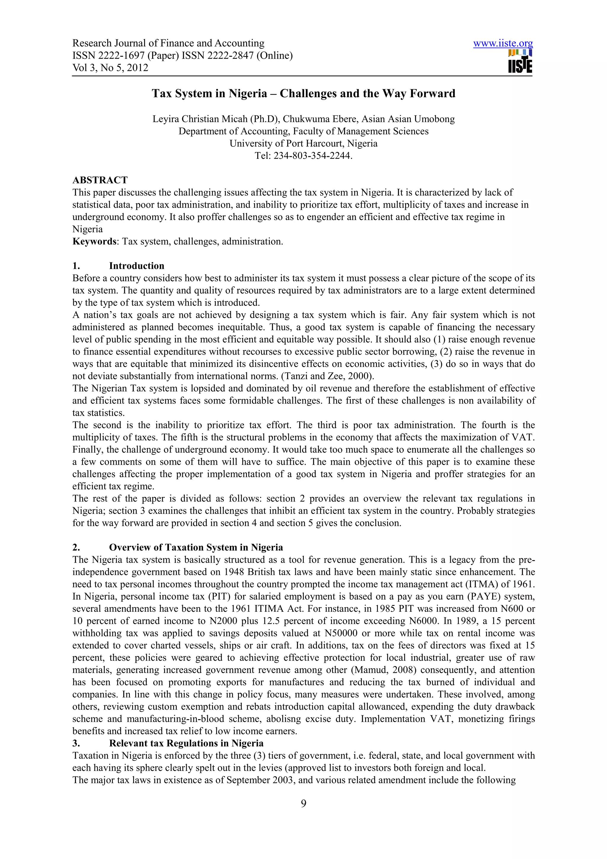 Tax system in nigeria – challenges and the way forward | PDF