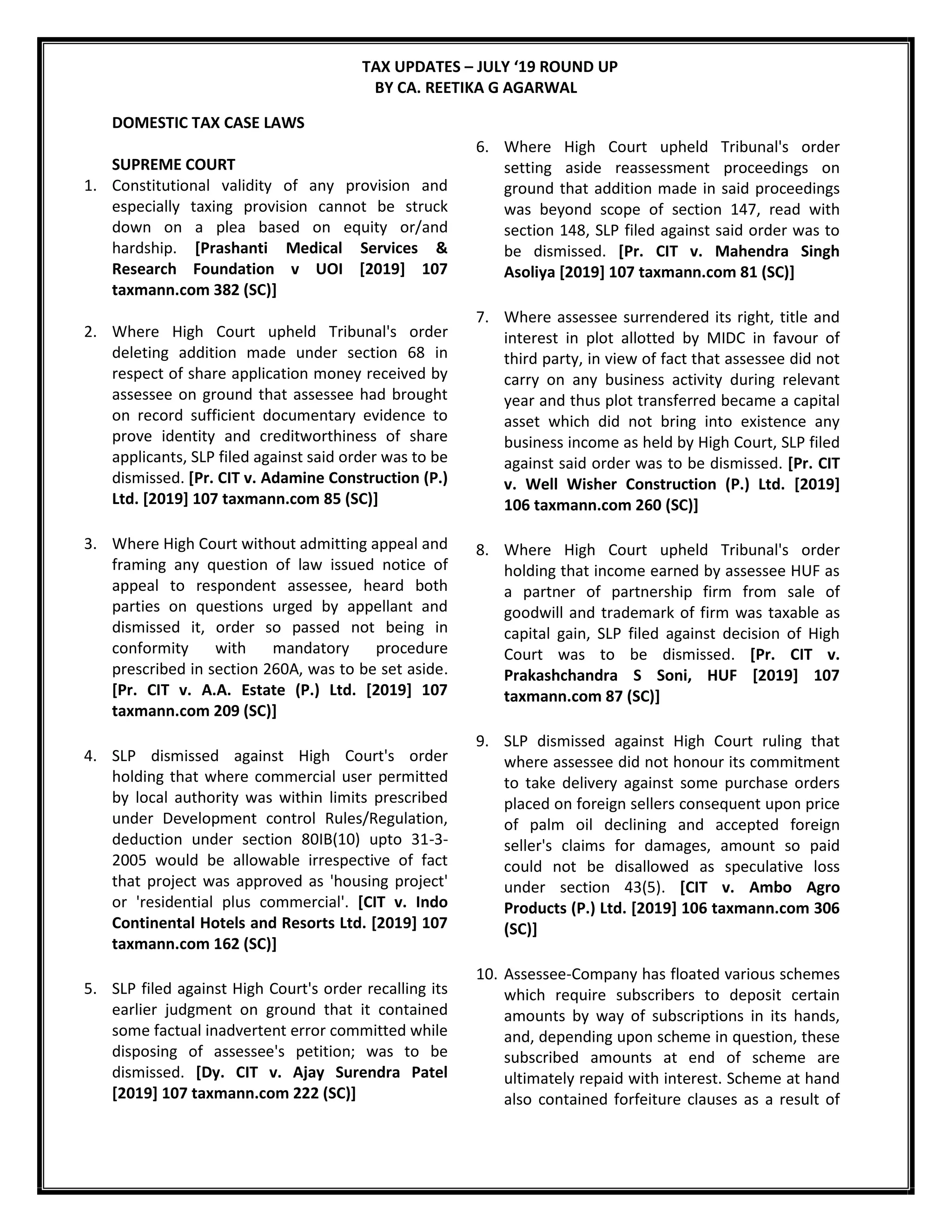 Indian Tax Updates- July '19 | PDF