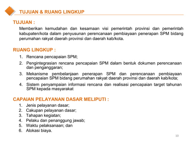 Pembiayaan Standar Pelayanan Minimum (SPM) Bidang Perumahan Rakyat | PPT