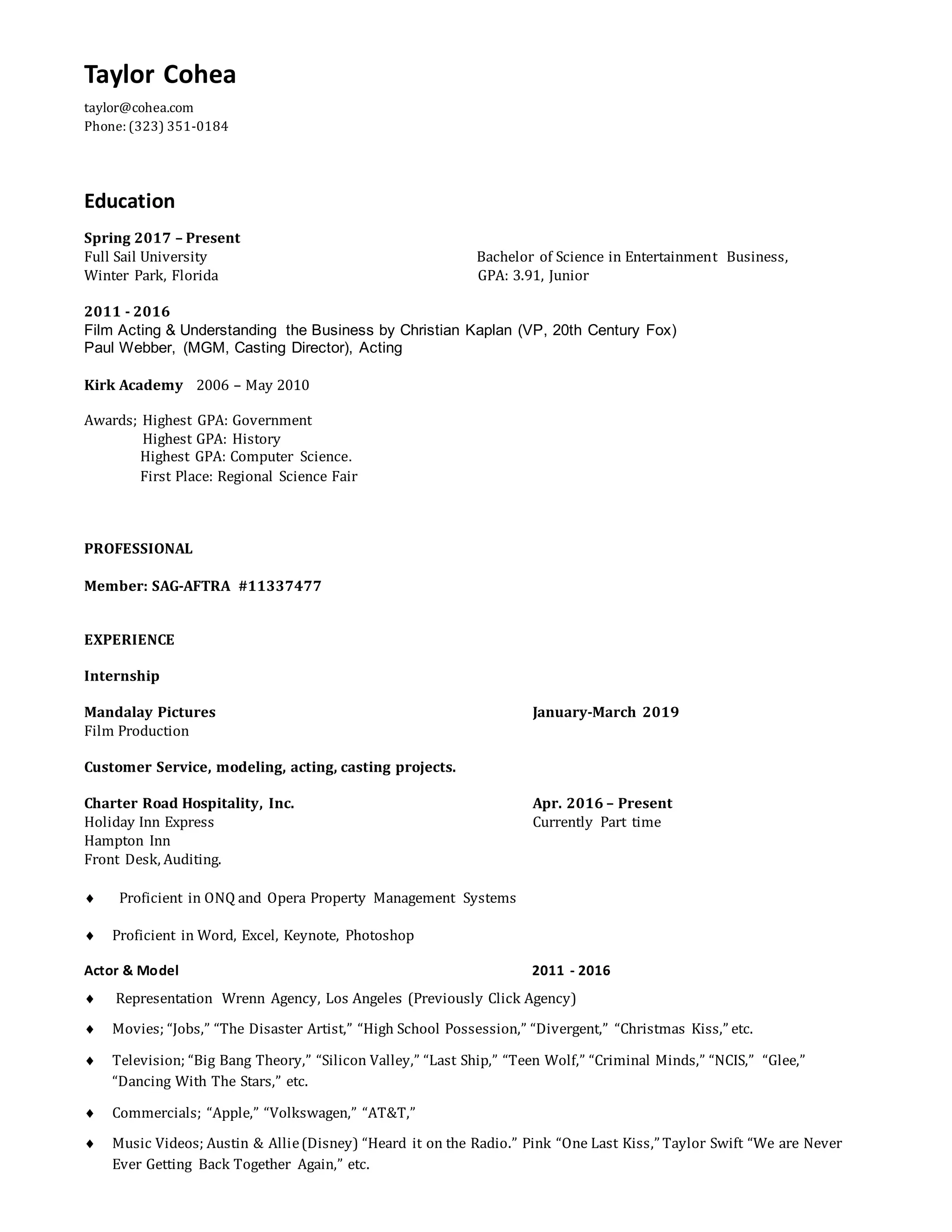 Taylor cohea resume | PDF