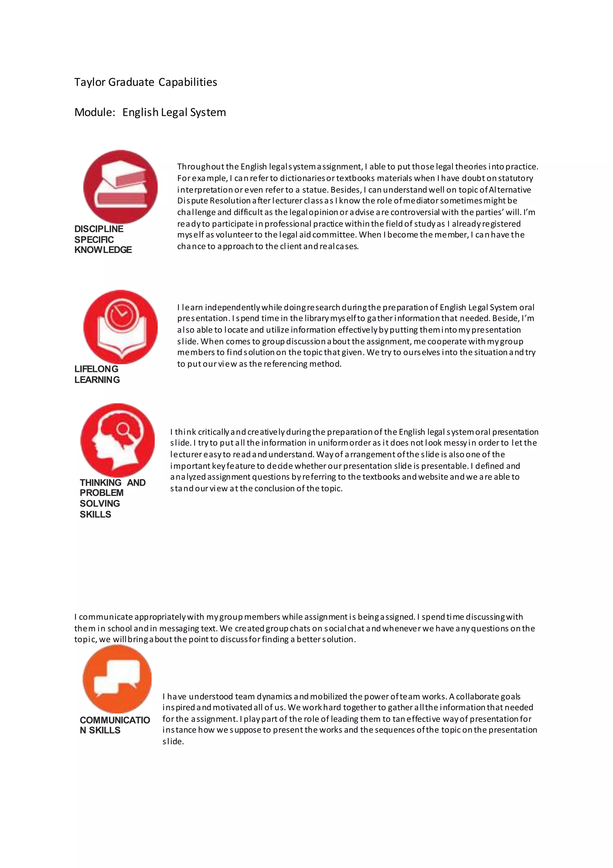 Taylor graduate capabilities( English Legal System) | PDF